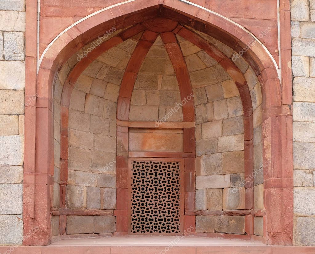 Detalle de la arquitectura dentro de la tumba de Humayun, construido ...