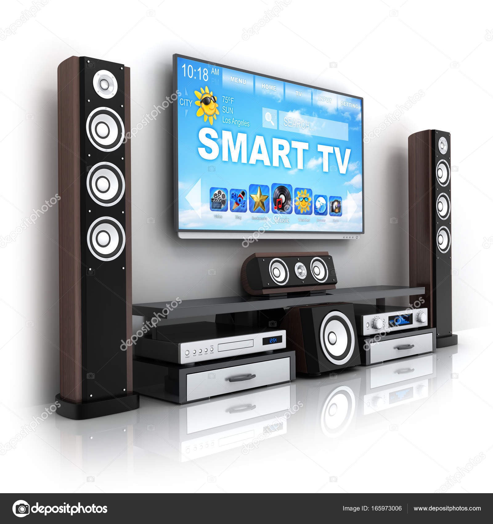Modern smart TV and hi-fi — Stock Photo © Vladru #165973006