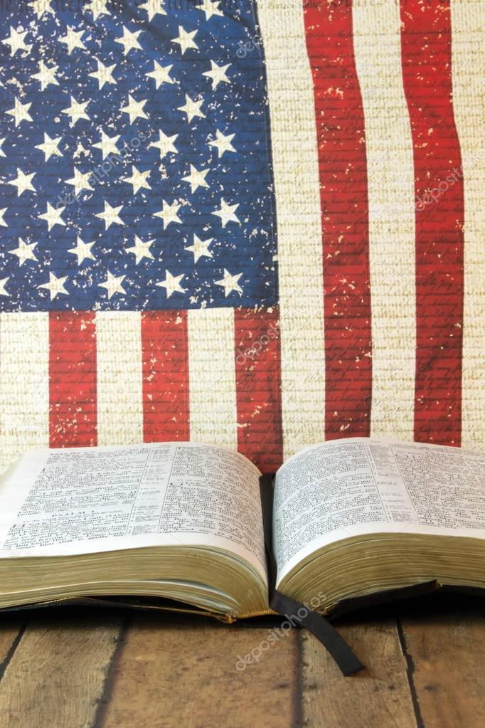 Open Bible on a Red, white and blue background Stock Photo by ...