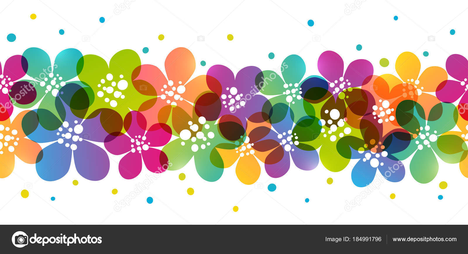 Seamless Border Color Flowers Row White Background Stock Vector Image ...