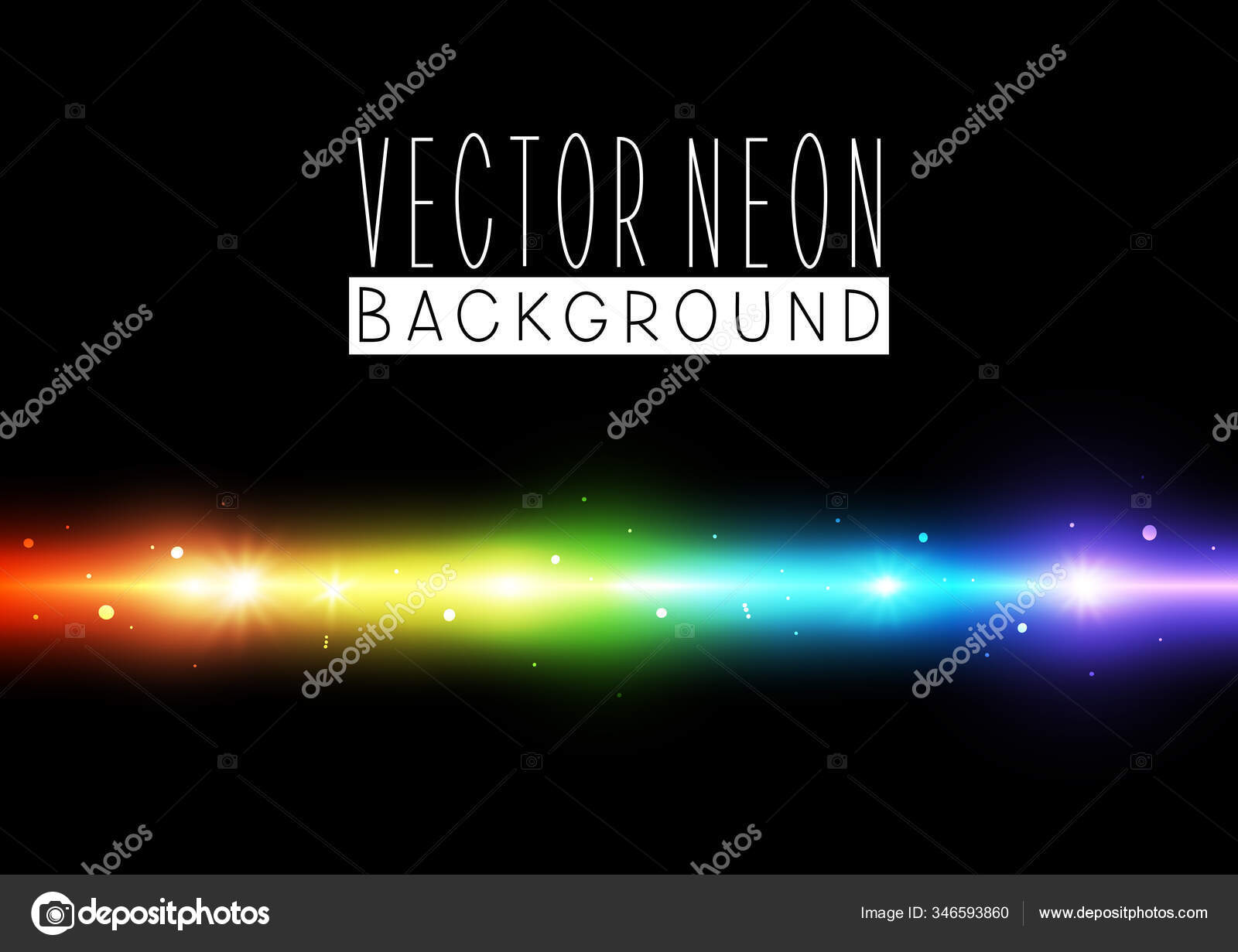 Bright Neon Horizontal Rainbow Border Black Background Stock Vector ...