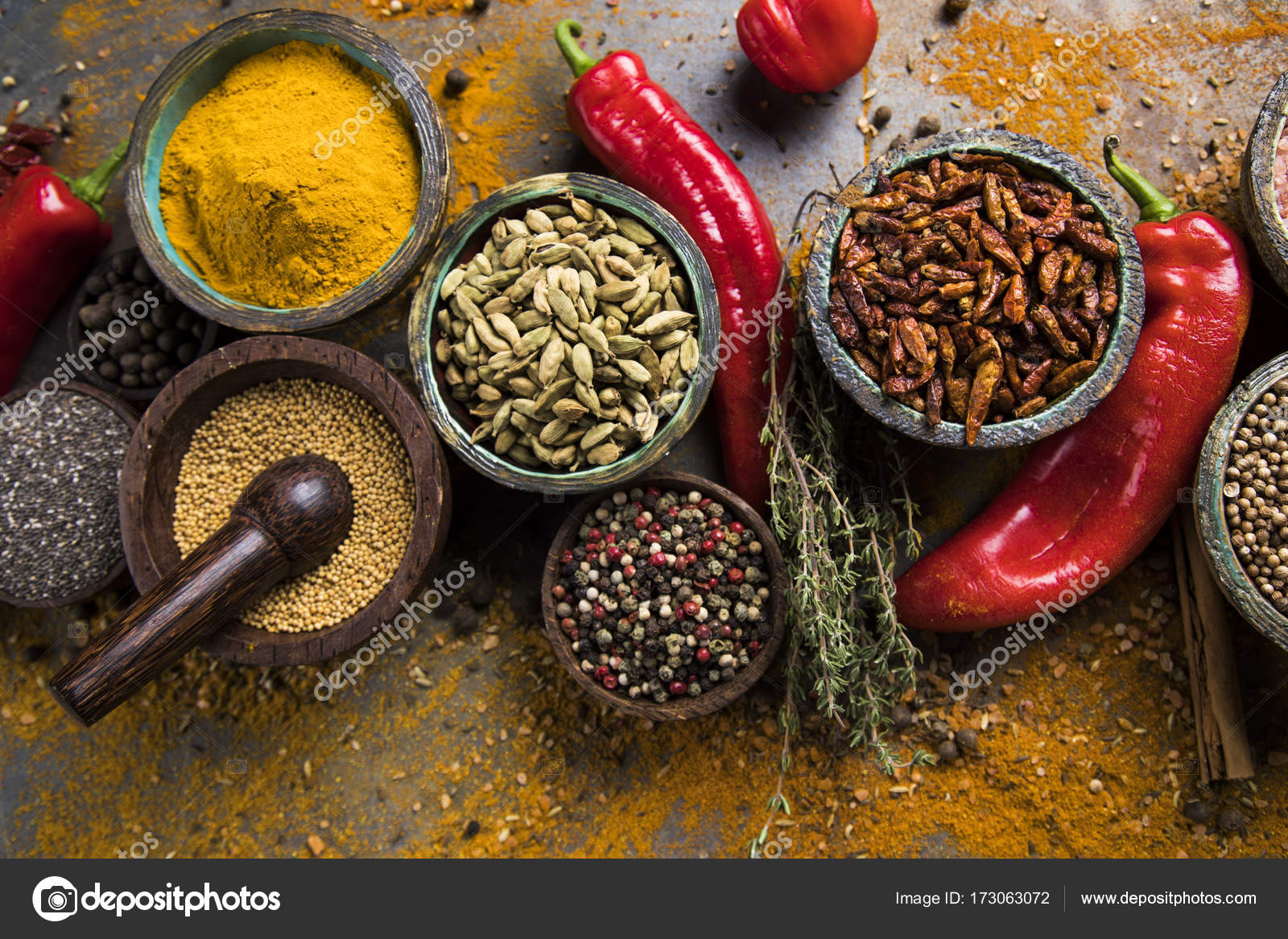 Different types of Assorted Spices Stock Photo by ©JanPietruszka 173063072