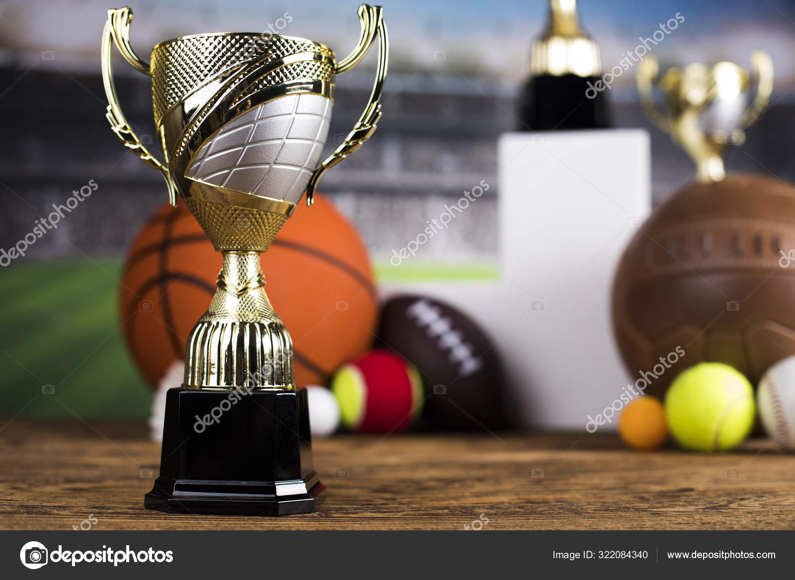 Podium, Winner trophy, Sport equipment and balls Stock Photo by ...