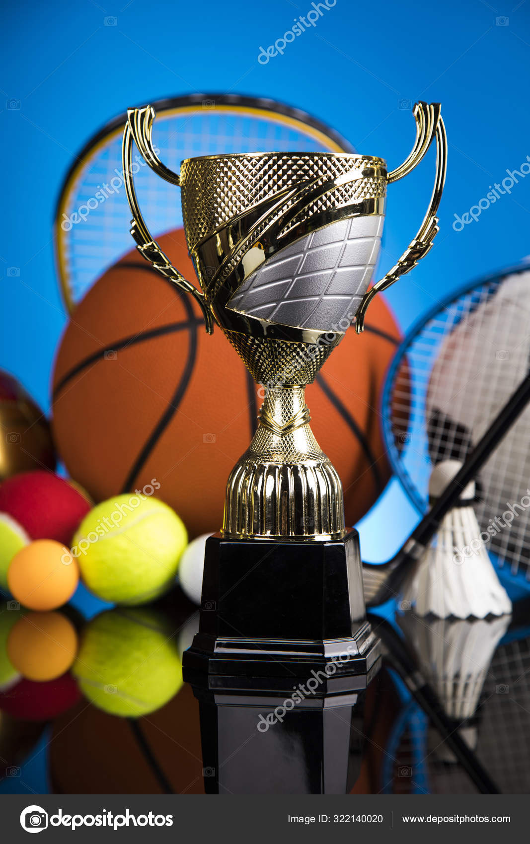 Sport stadium background, Trophy for champion Stock Photo by ...
