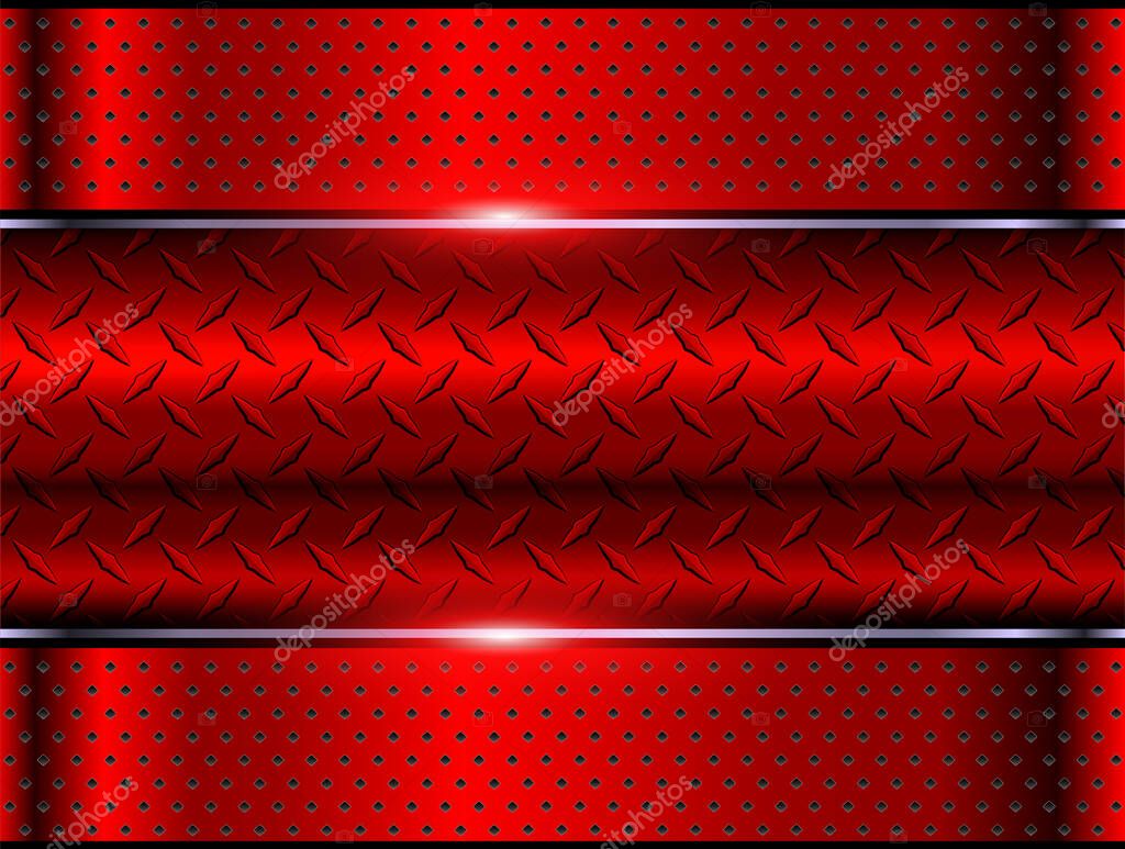 Fondo rojo metálico, diseño de vectores de cromo 3D con textura de ...