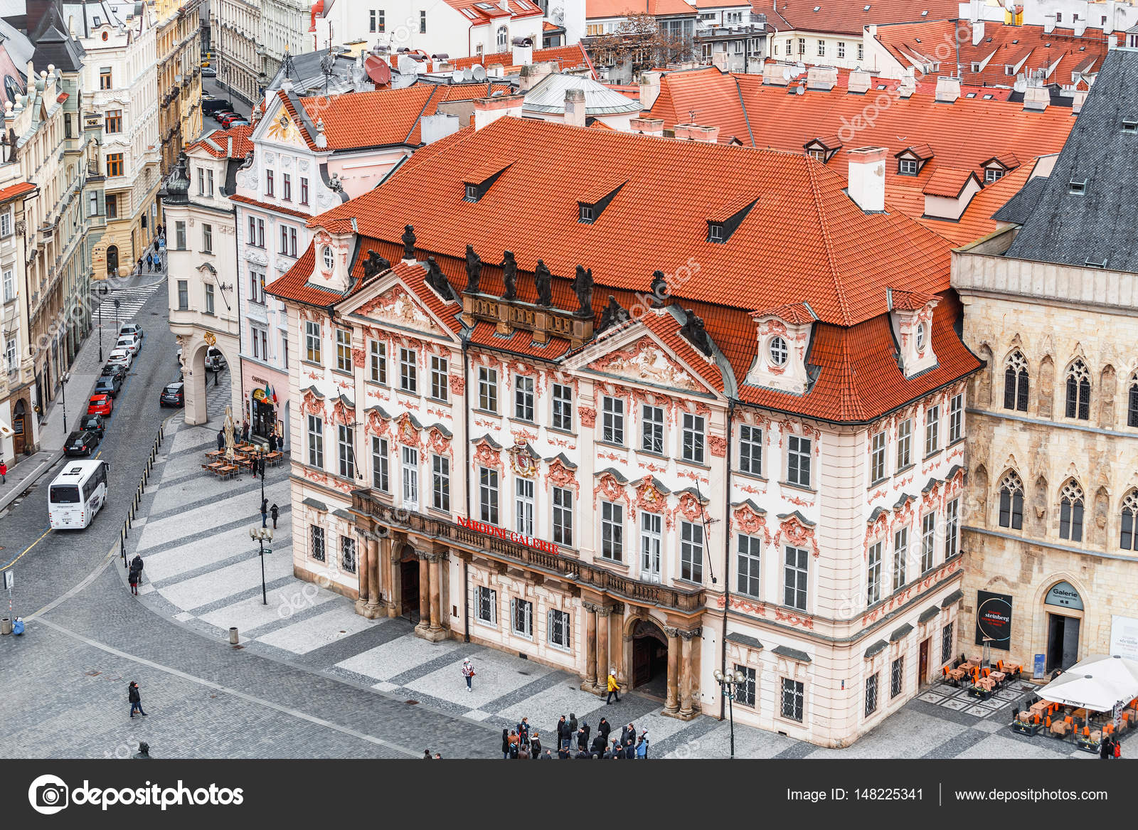 Rococo Palace of Kinsky with the National Gallery in the Old Tow Stock ...