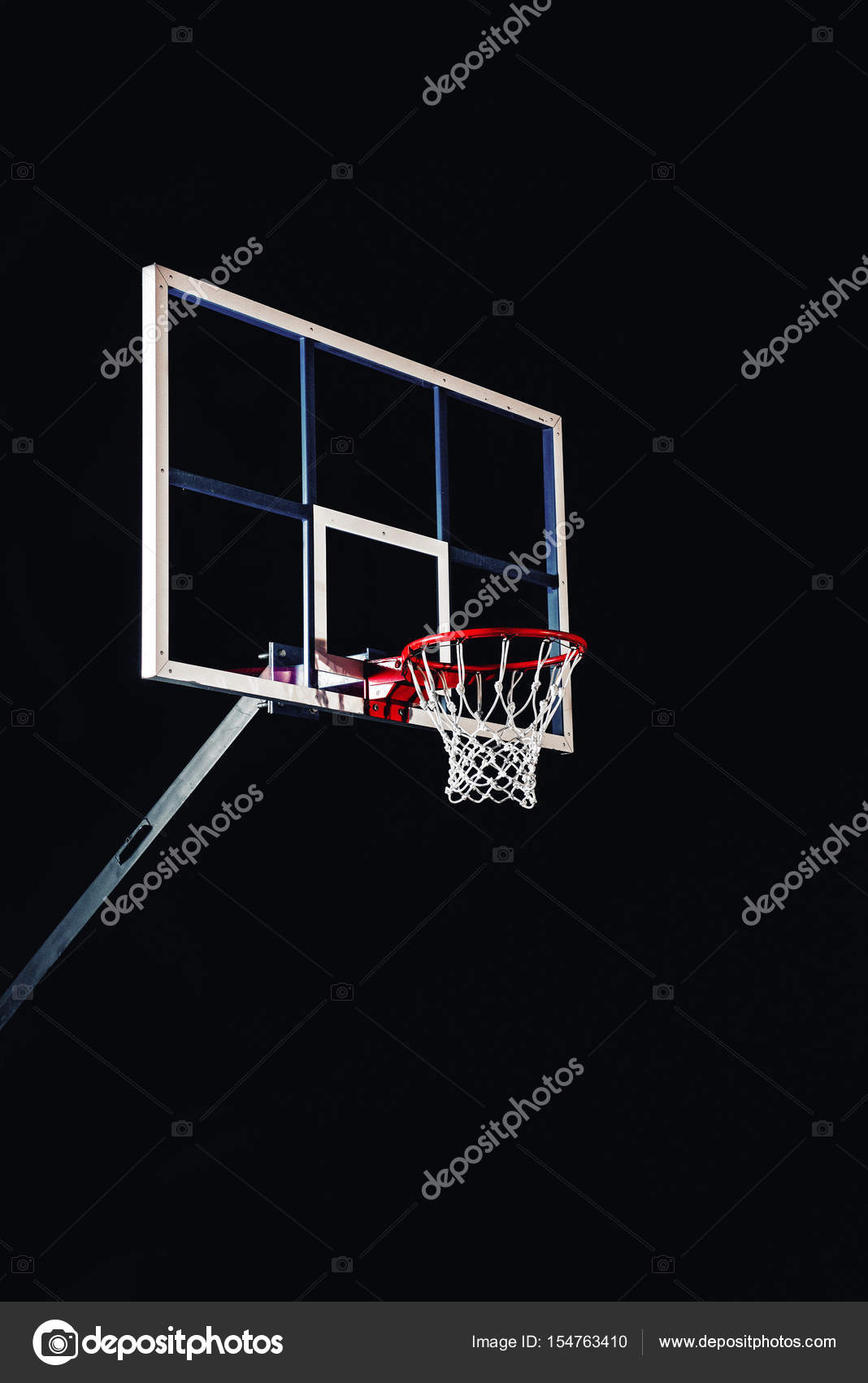 Red basketball hoop isolated on black. Basketball ring. With copy space ...