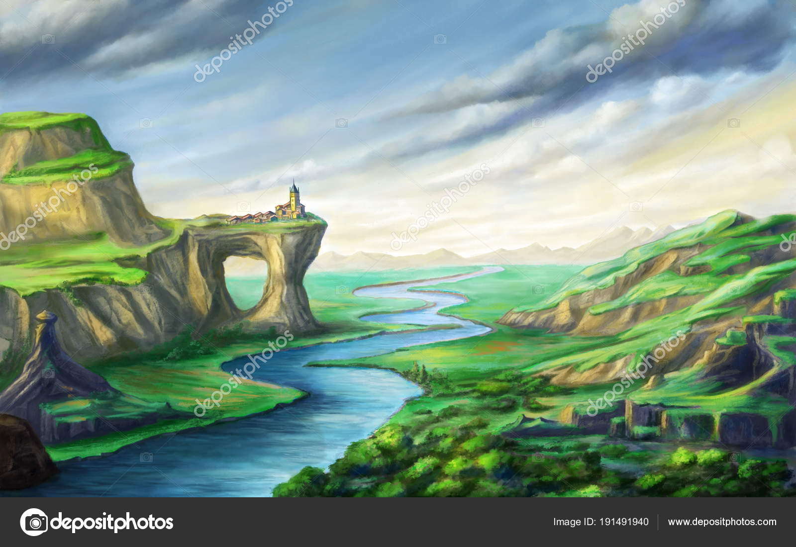 Fantasy landscape with river Stock Photo by ©Andreus 191491940