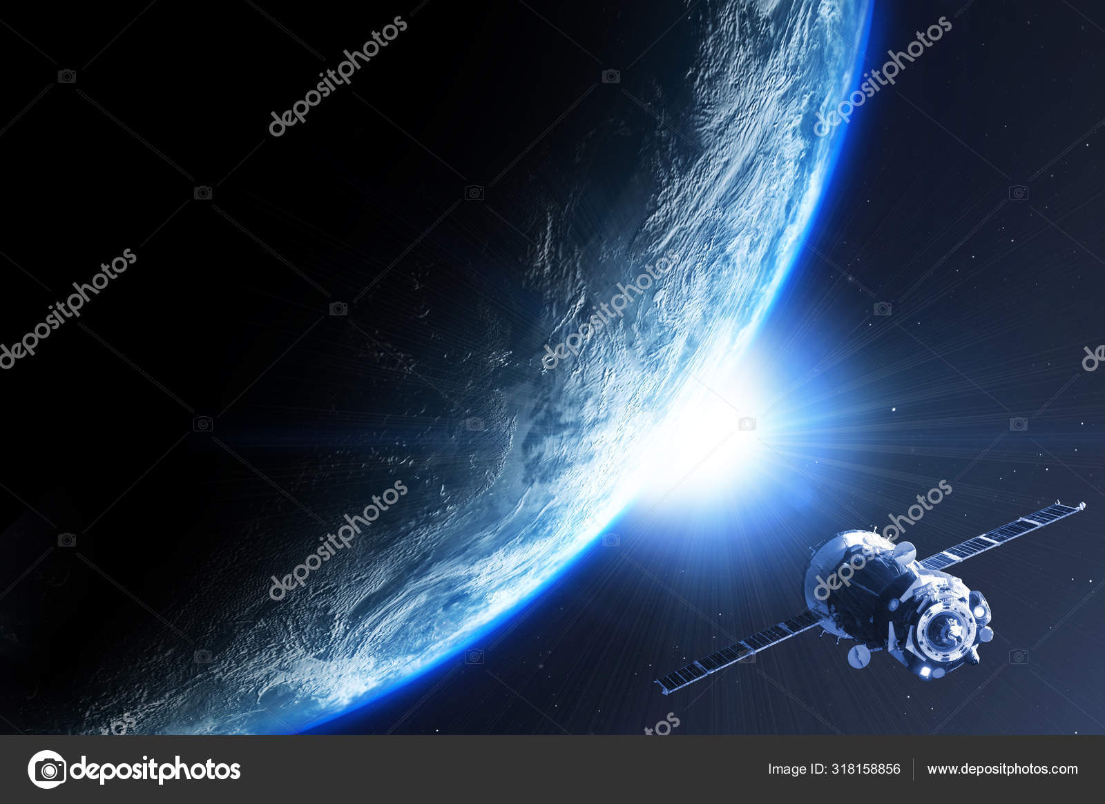 Earth Planet Sun Satellite Viewed Space Render Planet Earth Elements ...
