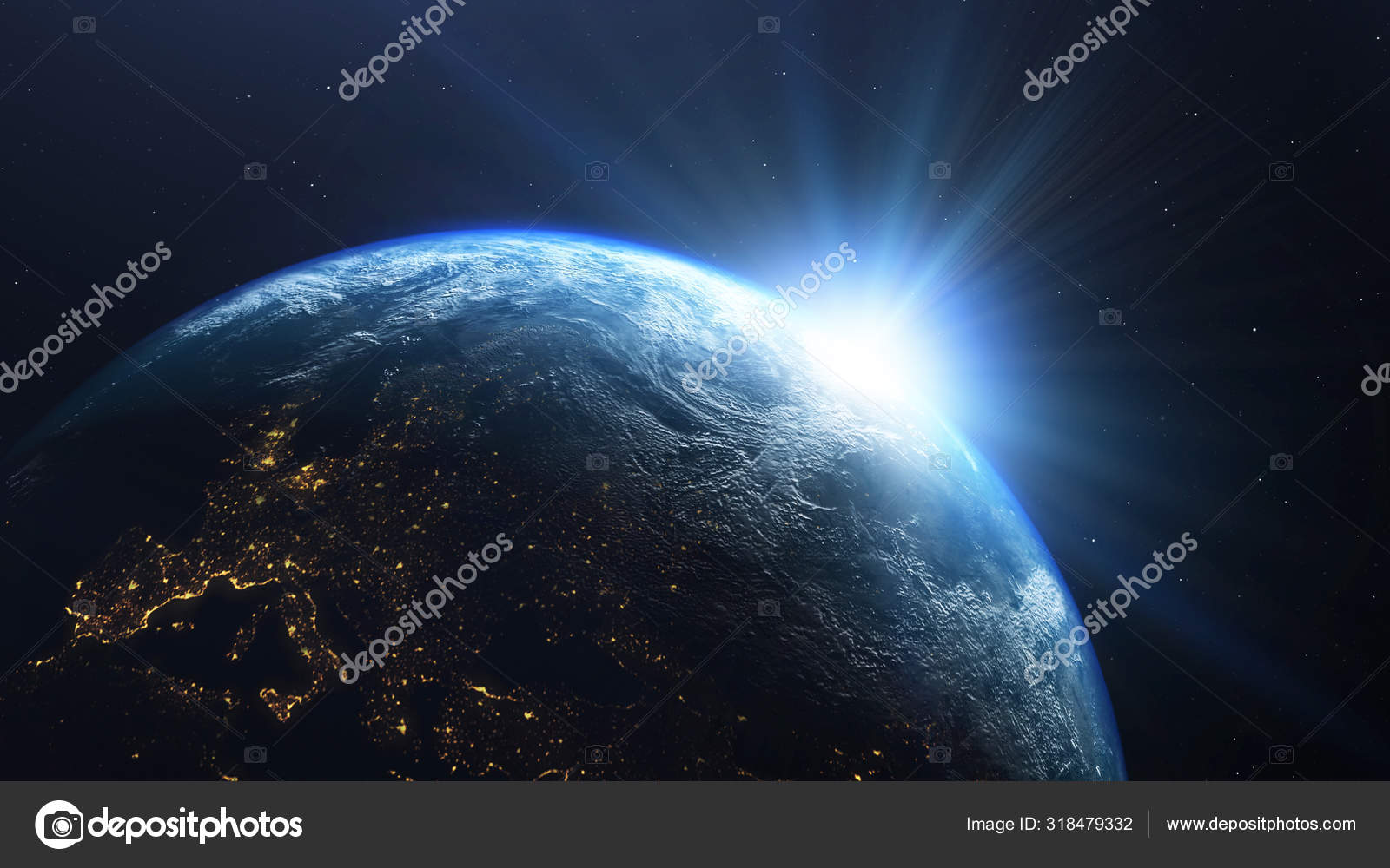 Earth Planet Sun Viewed Space Render Planet Earth Elements Image Stock ...