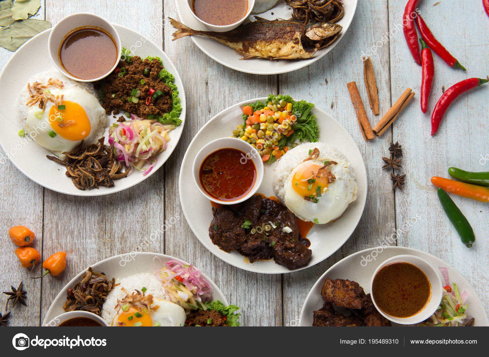 Top View Table Full Various Malaysian Rice Dishes — Stock Photo ...