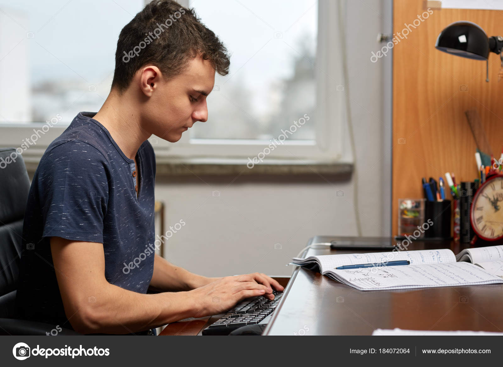 Student Doing Homework Desk Computer Stock Photo by ©Xalanx 184072064