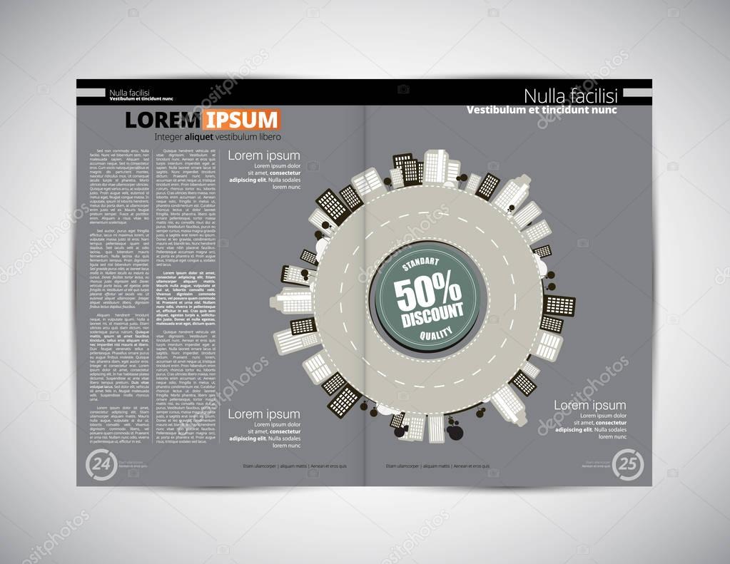 Layout magazine with city illustration Stock Vector by ©zeber2010 129827702