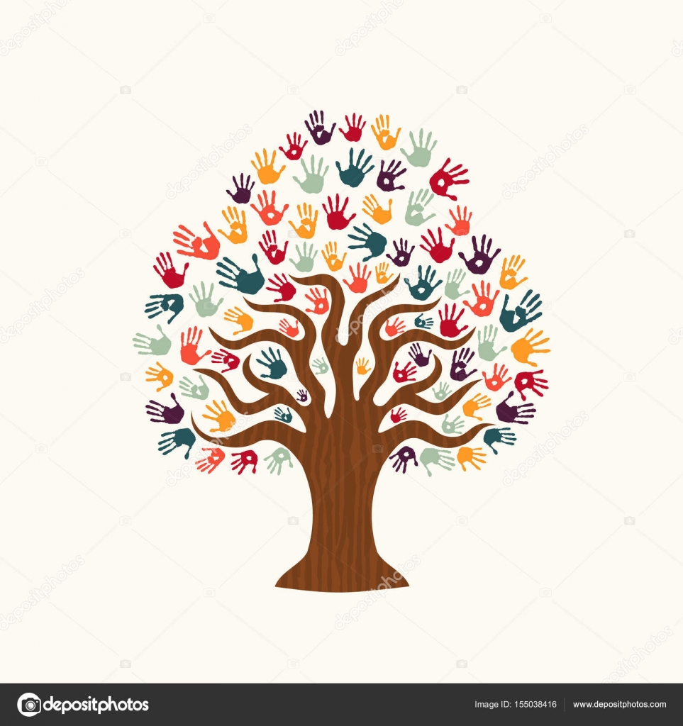 Tree hand illustration of diverse people team help Stock Vector Image ...