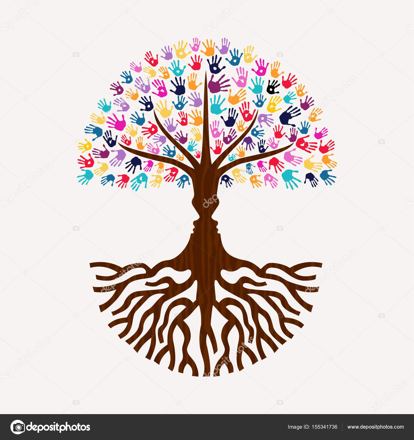 Hand print tree with human face silhouette shape Stock Vector Image by ...