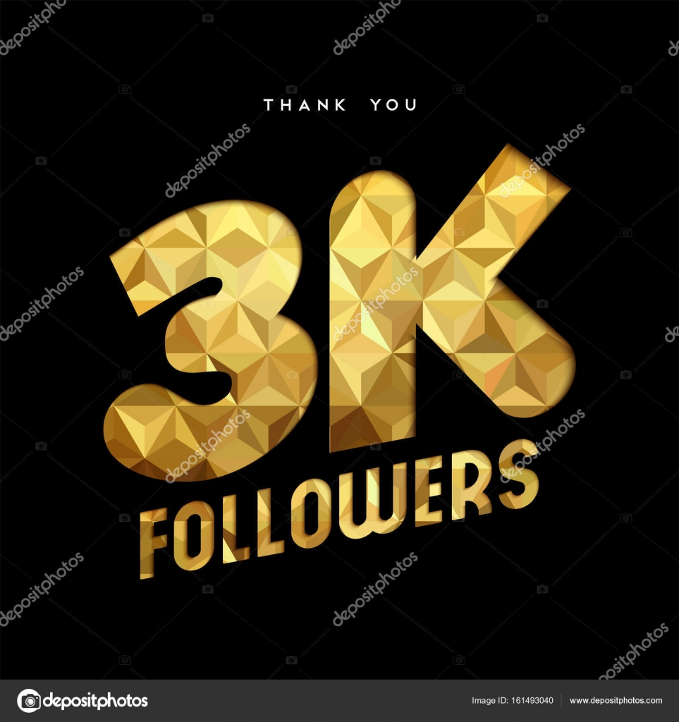 3k gold internet follower number thank you card Stock Vector by ...