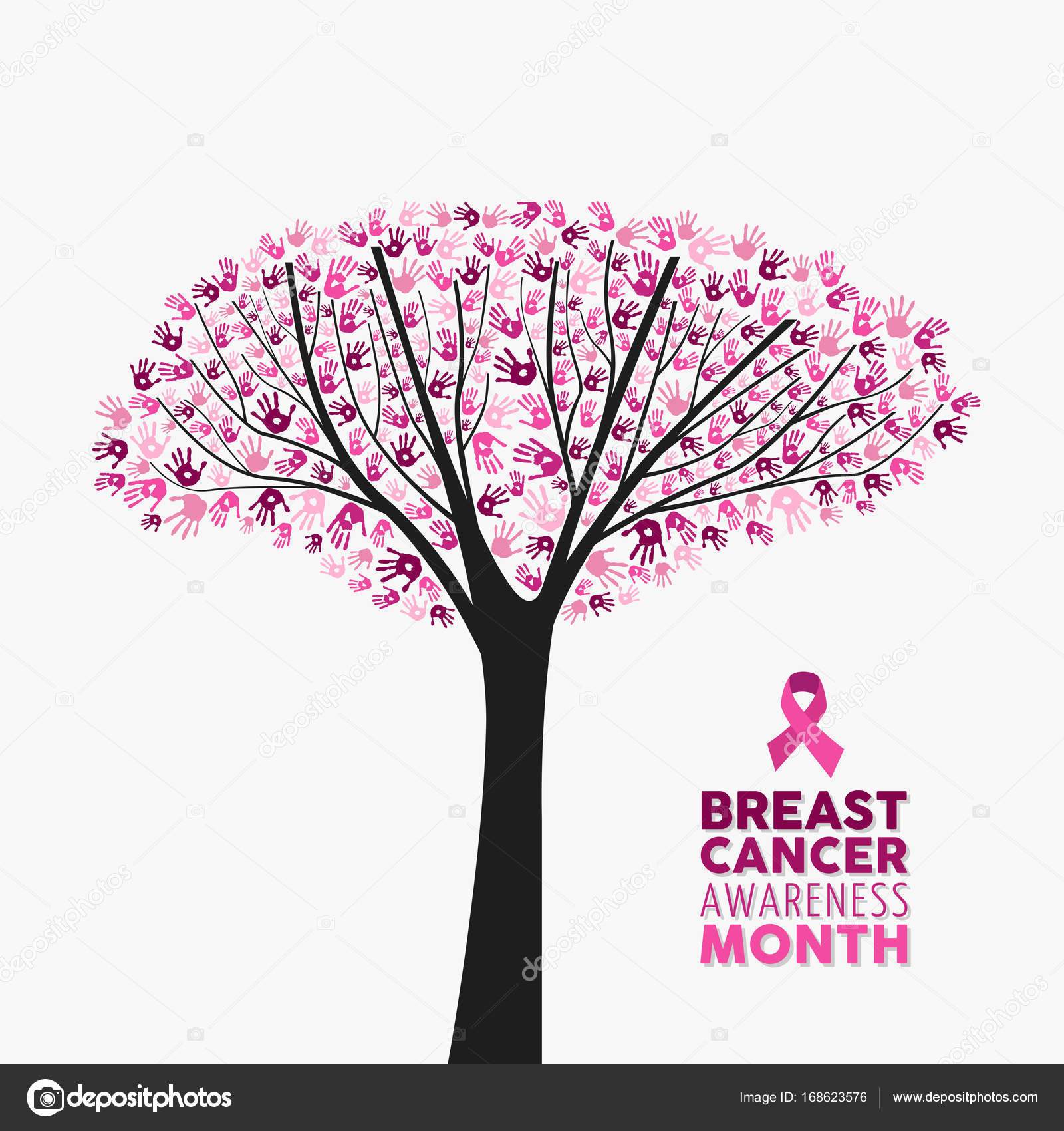 Breast cancer awareness month pink ribbon tree art Stock Vector by ...
