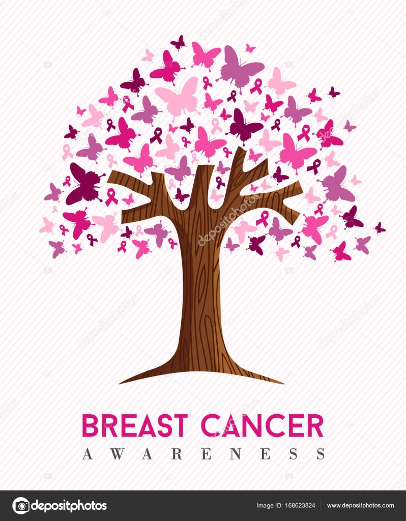 Breast cancer awareness pink butterfly tree art Stock Vector Image by ...