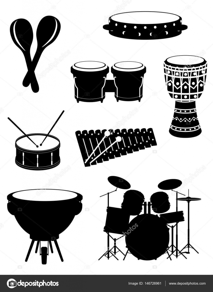 Percussion musical instruments set icons stock vector illustrati Stock ... Percussion musical instruments set icons stock vector illustrati Stock ...