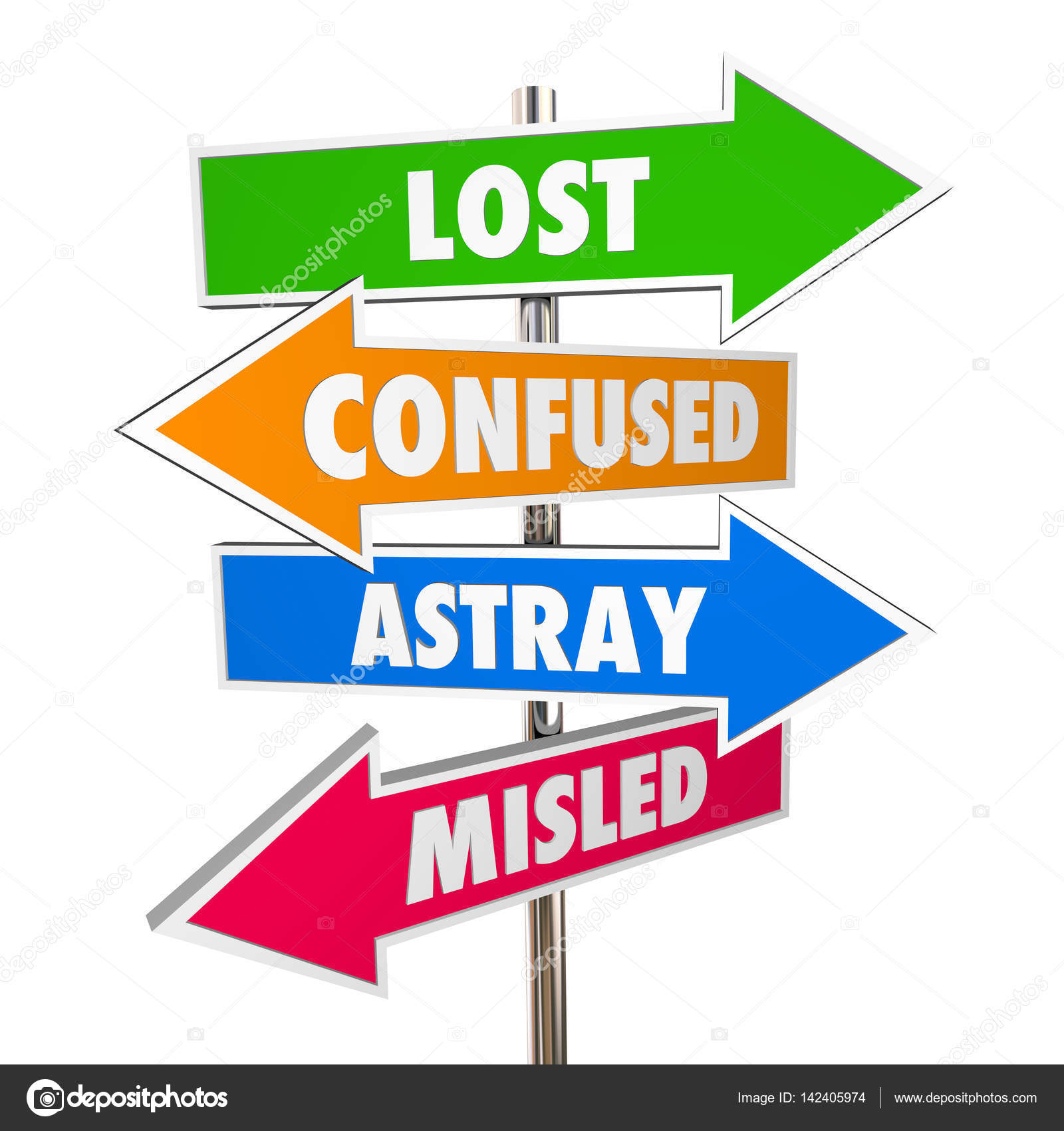 Lost Confused Astray Misled 4 Arrow Road Signs — Stock Photo © iqoncept ...