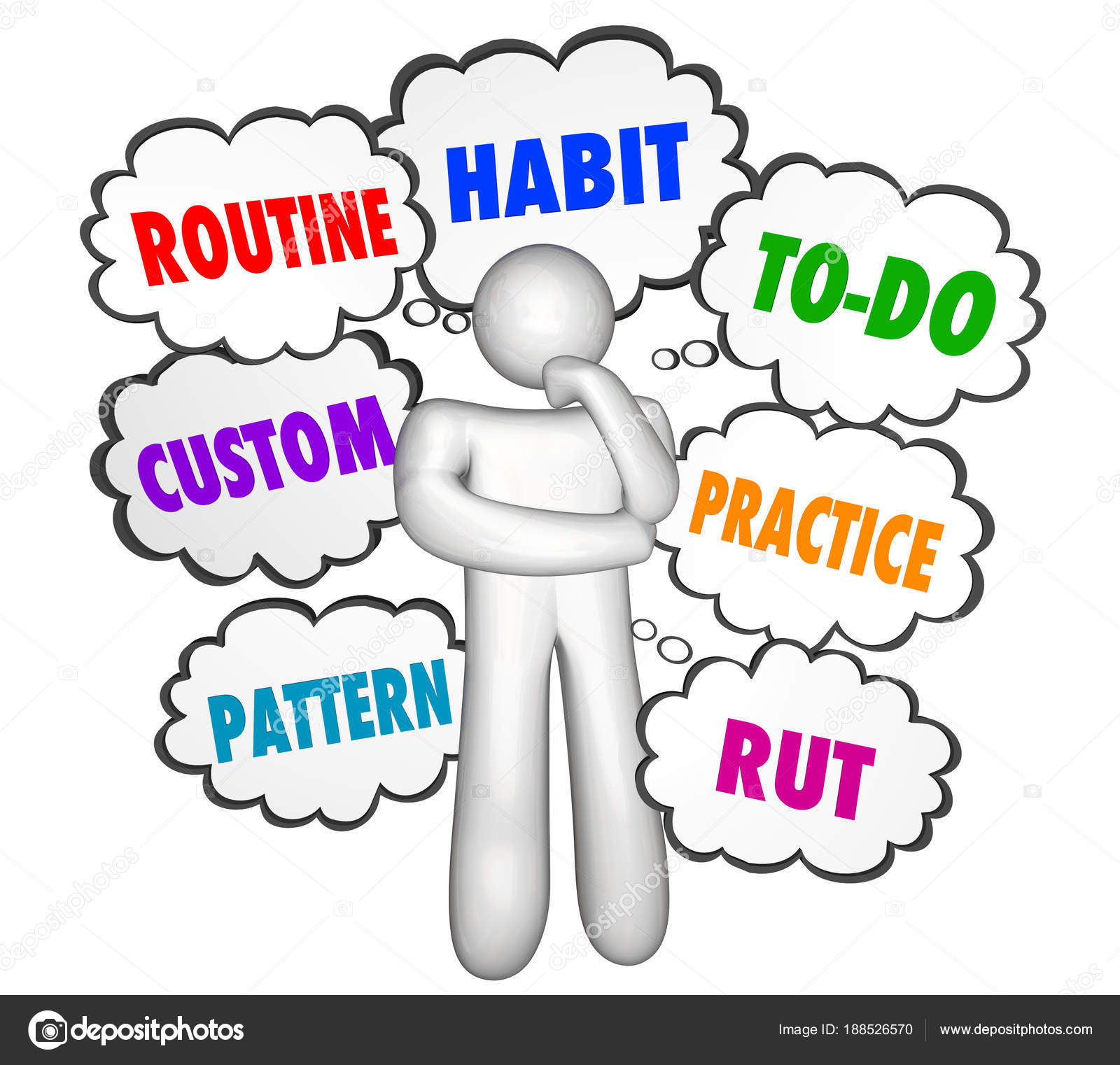 Routine Habit Custom Pattern Rut Thinker Thought Clouds Illustration ...