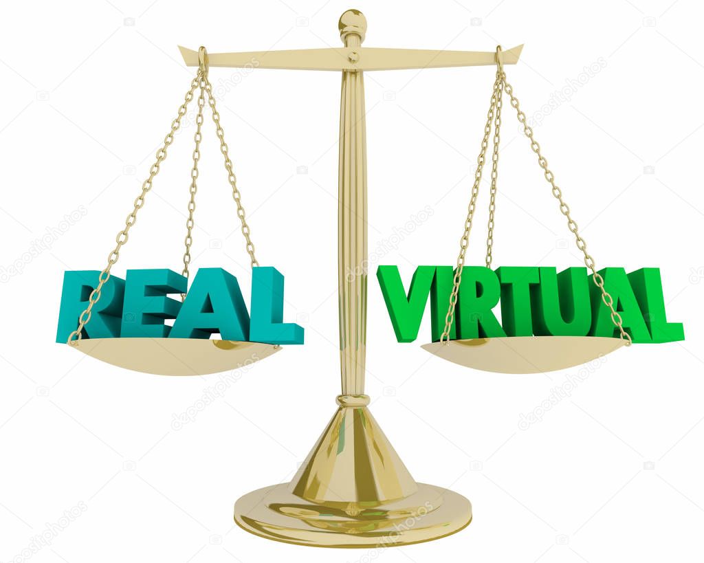 Real Vs Virtual World Reality Mixto AR VR Escala Ilustración 3D 2024