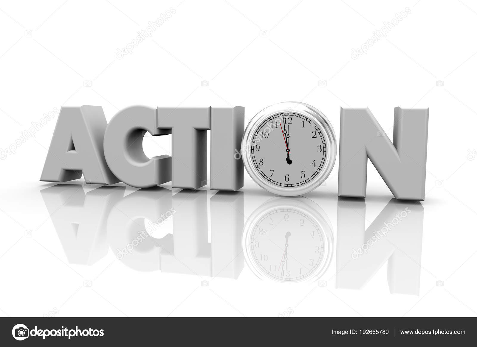 Action Lettering Clock Time Act Now Concept Illustration — Stock Photo ...