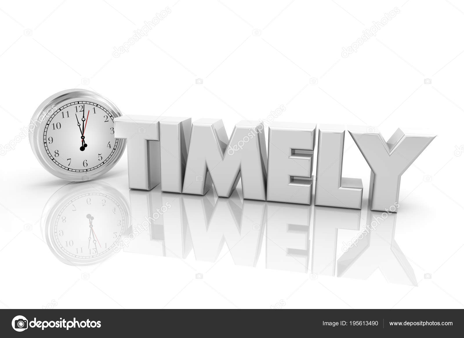 Timely Clock Punctuality Just Time Word Render Illustration — Stock ...