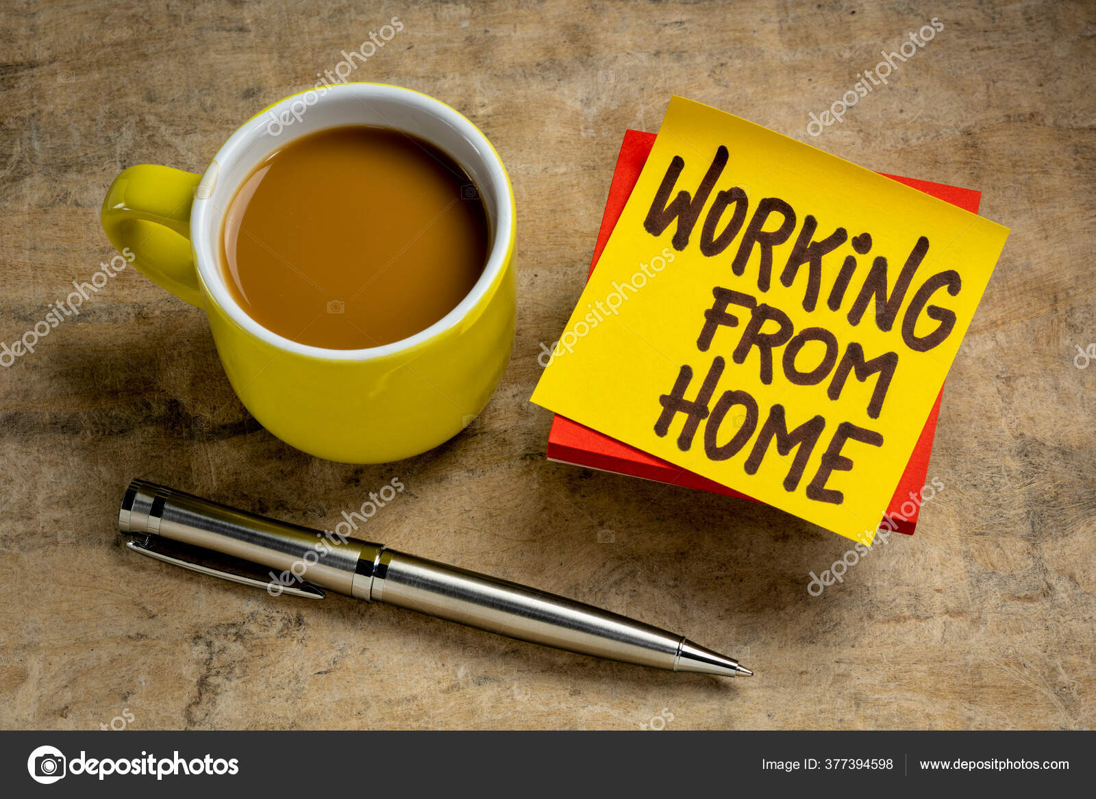 Working Home Handwriting Sticky Note Cup Coffee Social Distancing Self ...