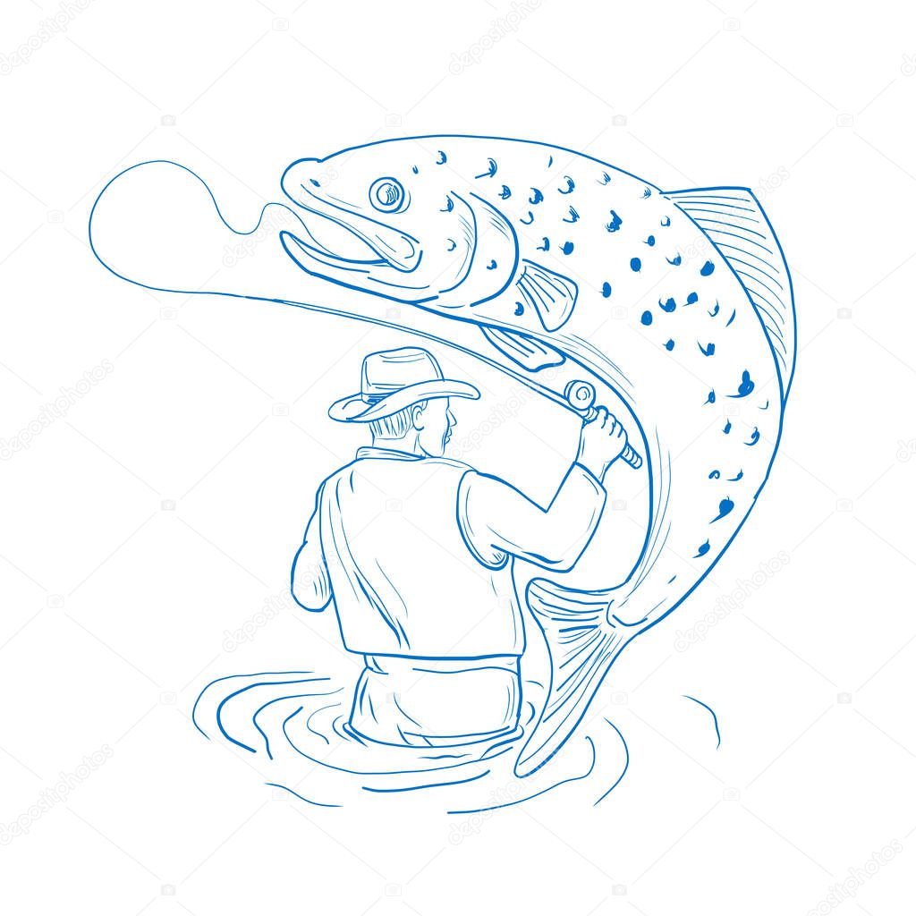 Drawings: trout drawing | Fly Fisherman Trout Fishing Drawing — Stock ...