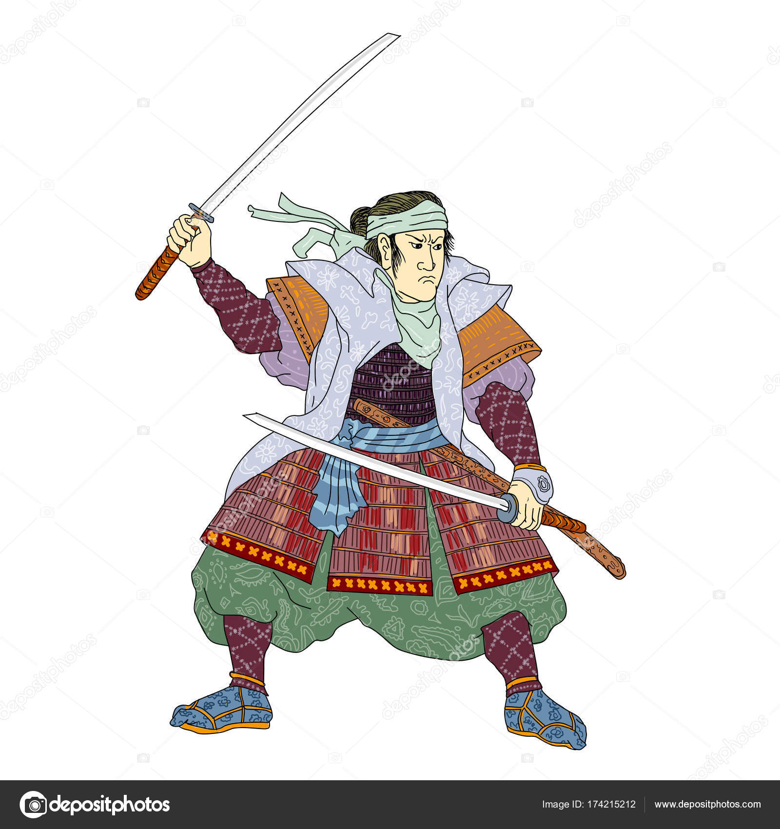Samurai Warrior Fighting Stance Mono Line Stock Photo by ©patrimonio ...