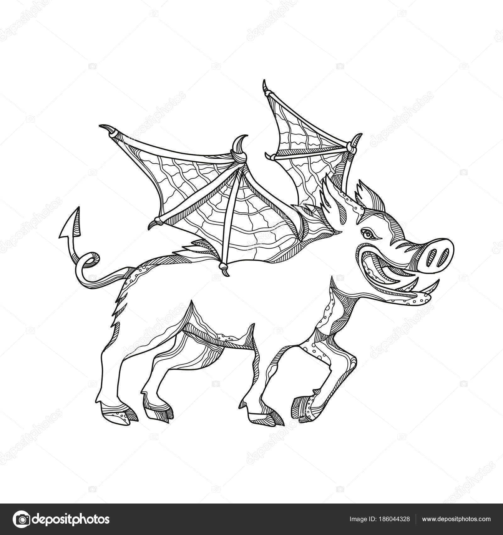 Winged Wild Boar Doodle Art Stock Vector by ©patrimonio 186044328