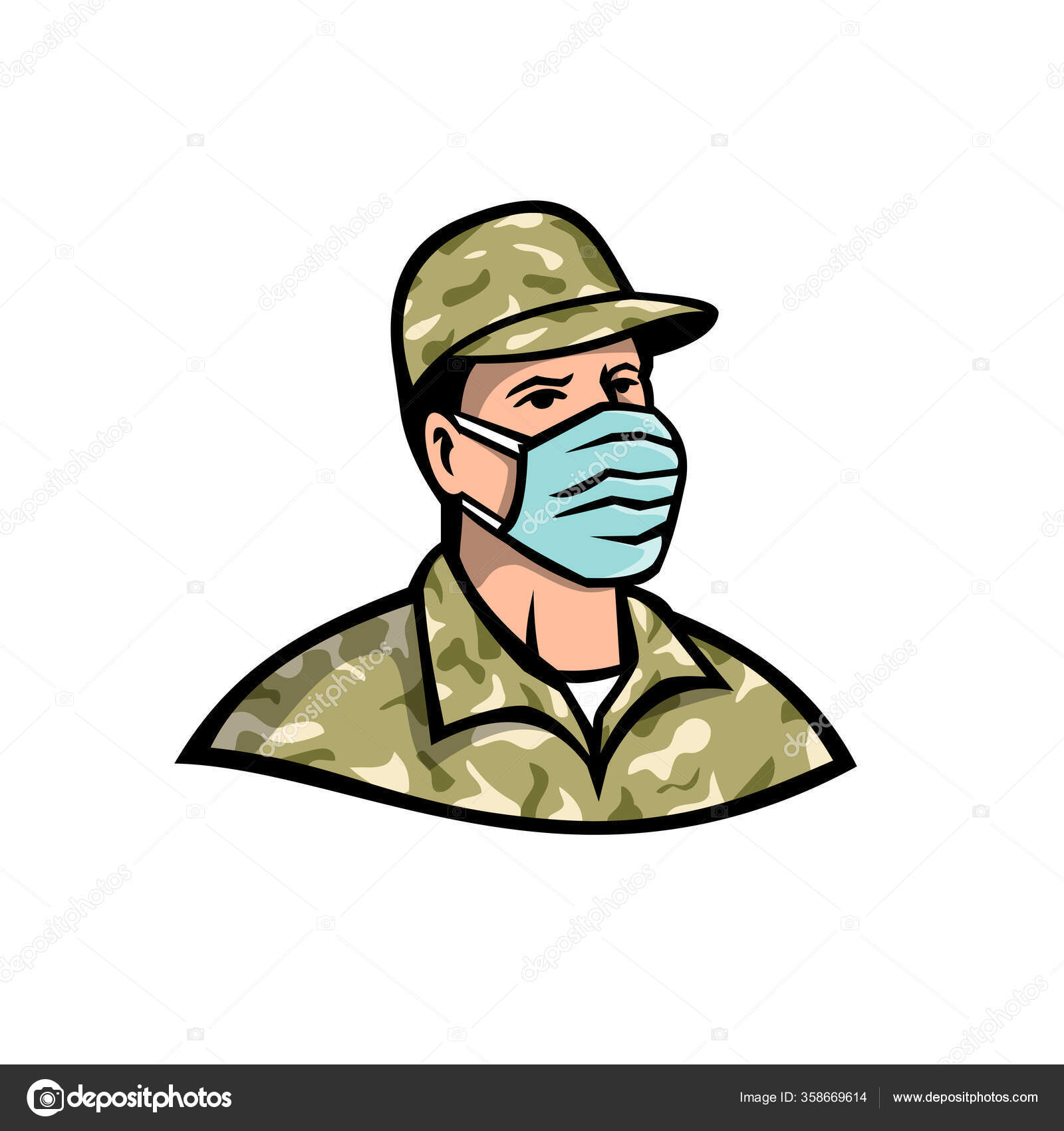 Mascot Icon Illustration Bust Soldier Military Serviceman Personnel ...