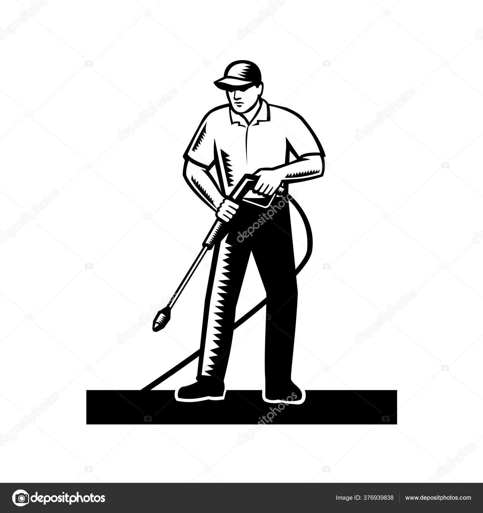 Illustration Male Worker Pressure Washer Chemical Washing Using High ...
