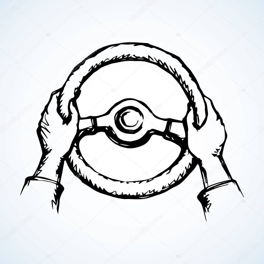 Hands holding the wheel. Vector drawing Stock Vector by ©Marinka 130079740