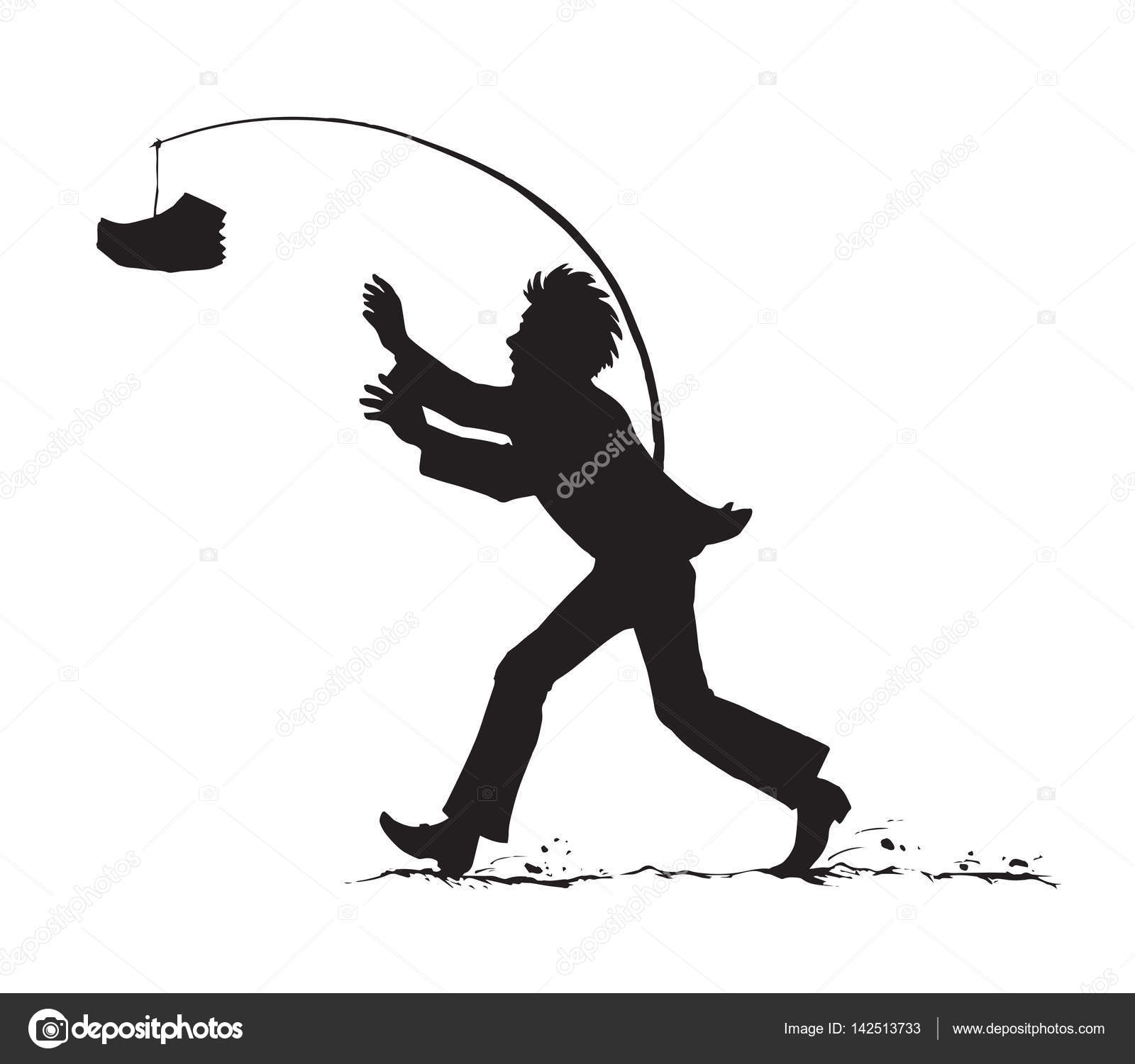 Man chasing money over a precipice. Vector drawing Stock Vector Image ...
