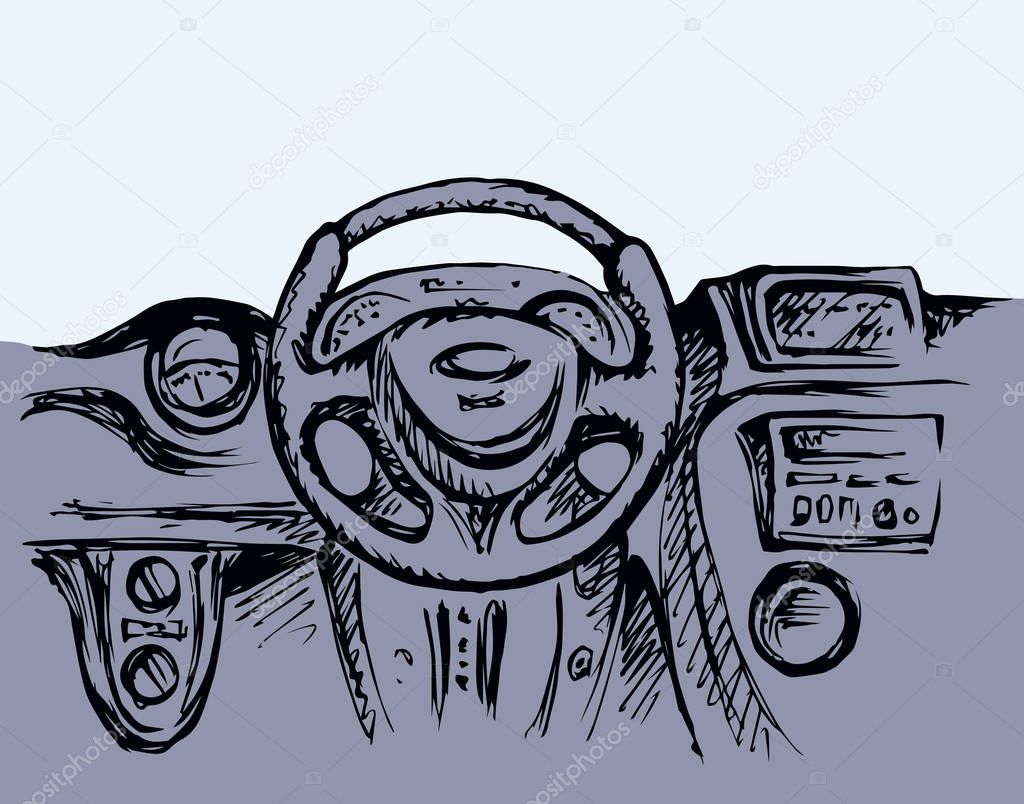 Panel de control del coche. Dibujo vectorial 2024