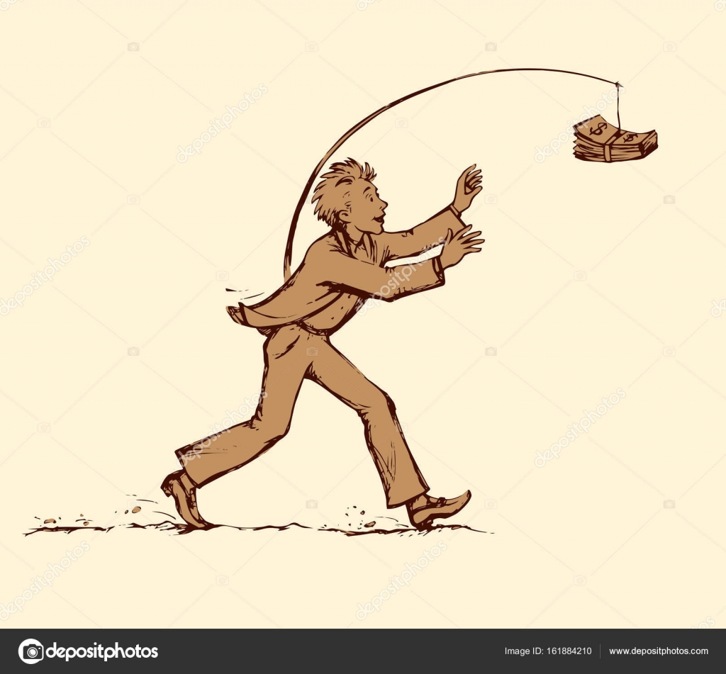 Man chasing money over a precipice. Vector drawing Stock Vector Image ...