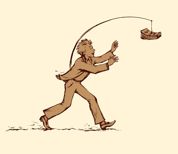 Man chasing money over a precipice. Vector drawing Stock Vector Image ...
