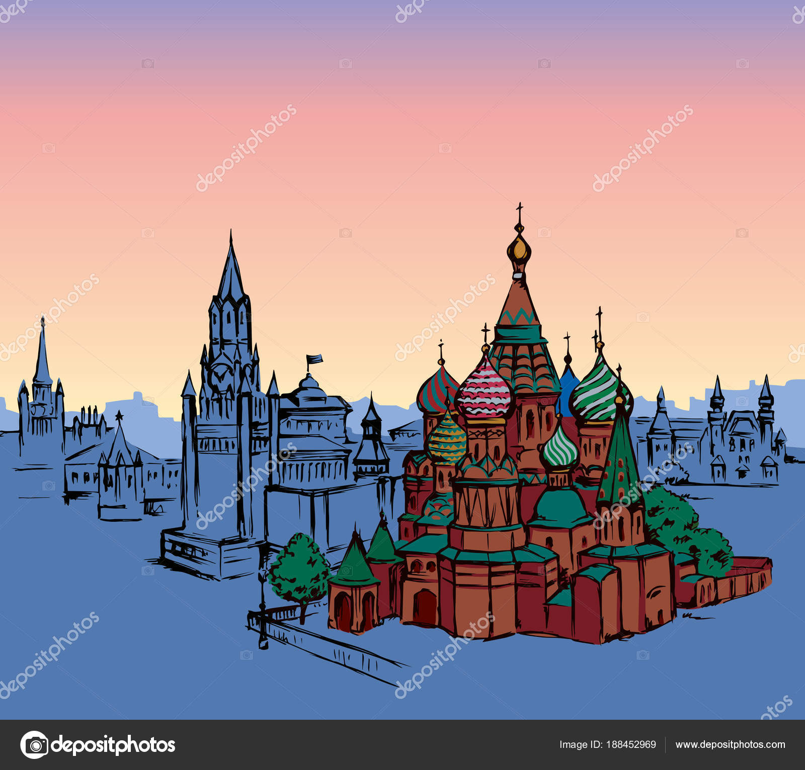 Red Square, Moscow. Vector drawing Stock Vector by ©Marinka 188452969