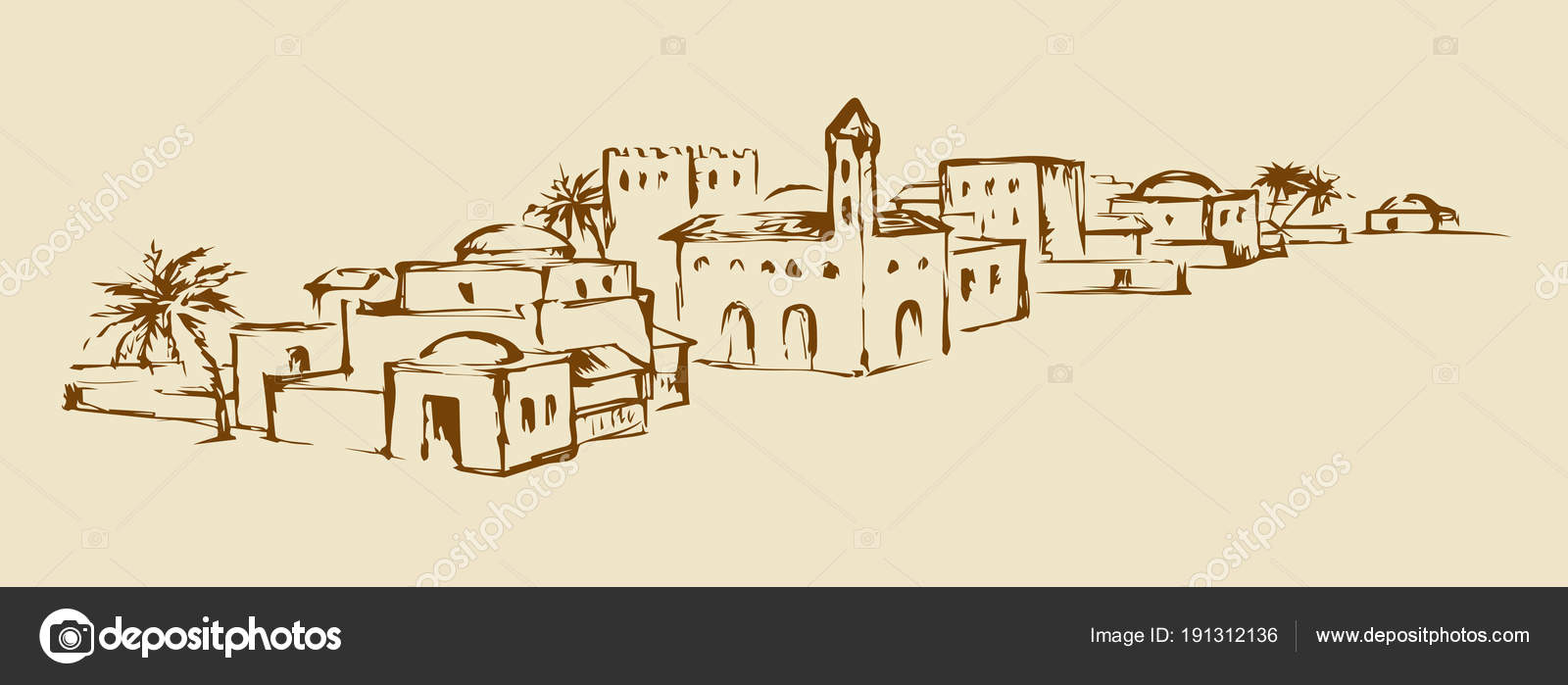Old eastern city. Vector drawing Stock Vector Image by ©Marinka #191312136