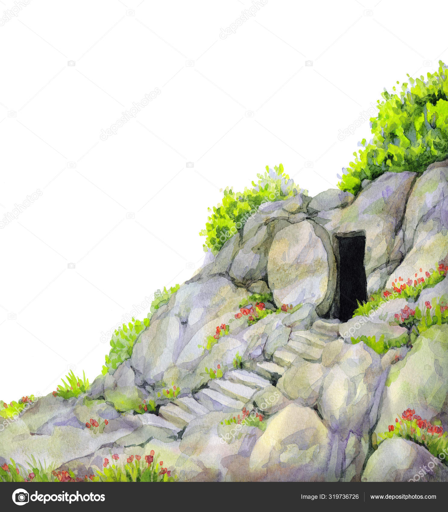 Open empty tomb. Watercolor painting Stock Photo by ©Marinka 319736726
