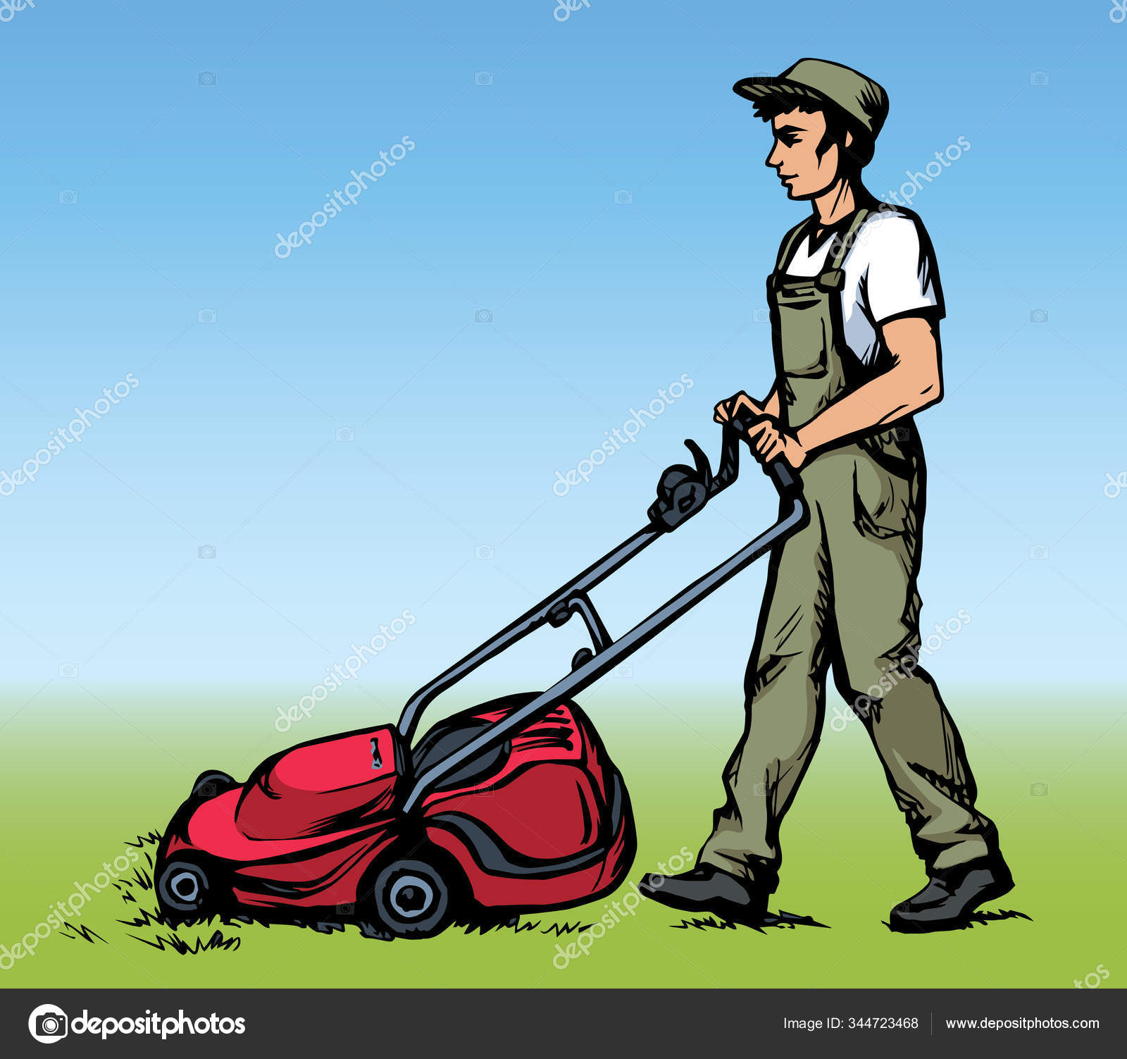 The man mows the grass. Vector drawing Stock Vector by ©Marinka 344723468