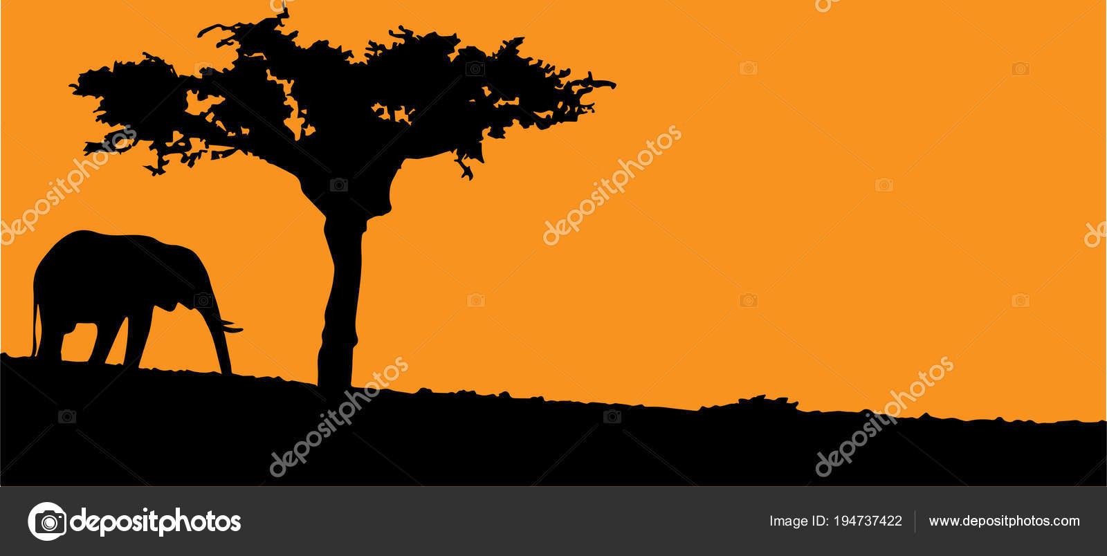 Three elephants and a tree on sunset background Stock Vector Image by ...