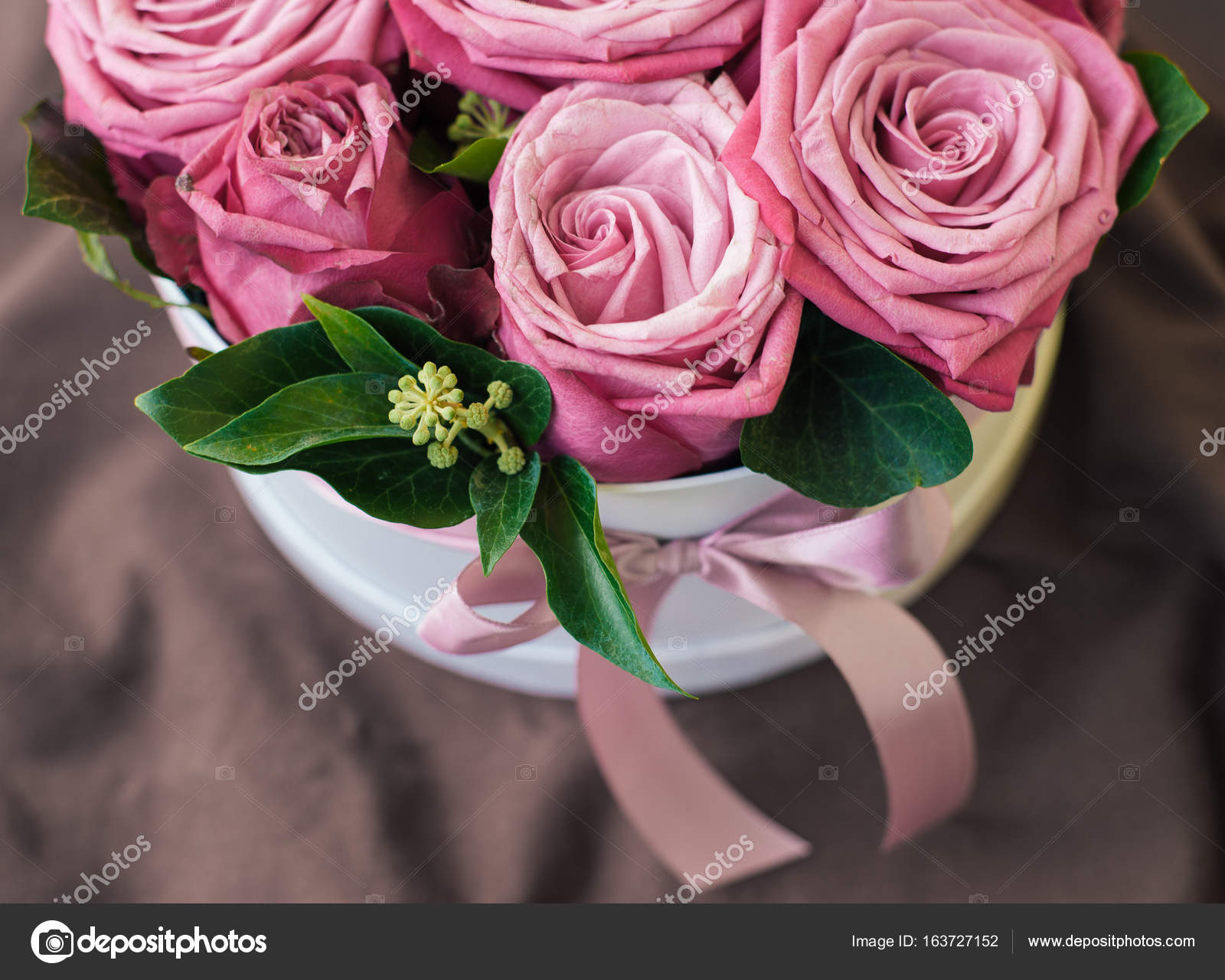 Romantic luxury pink roses in a white gift box Stock Photo by ...