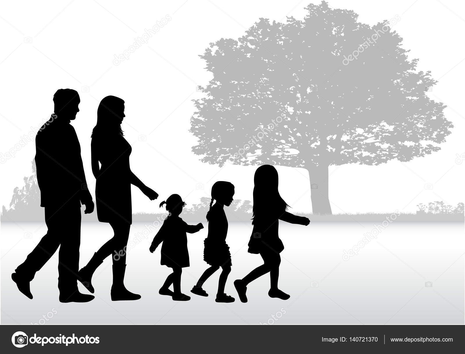 Silhouette family on a walk. Stock Vector Image by ©pablonis #140721370