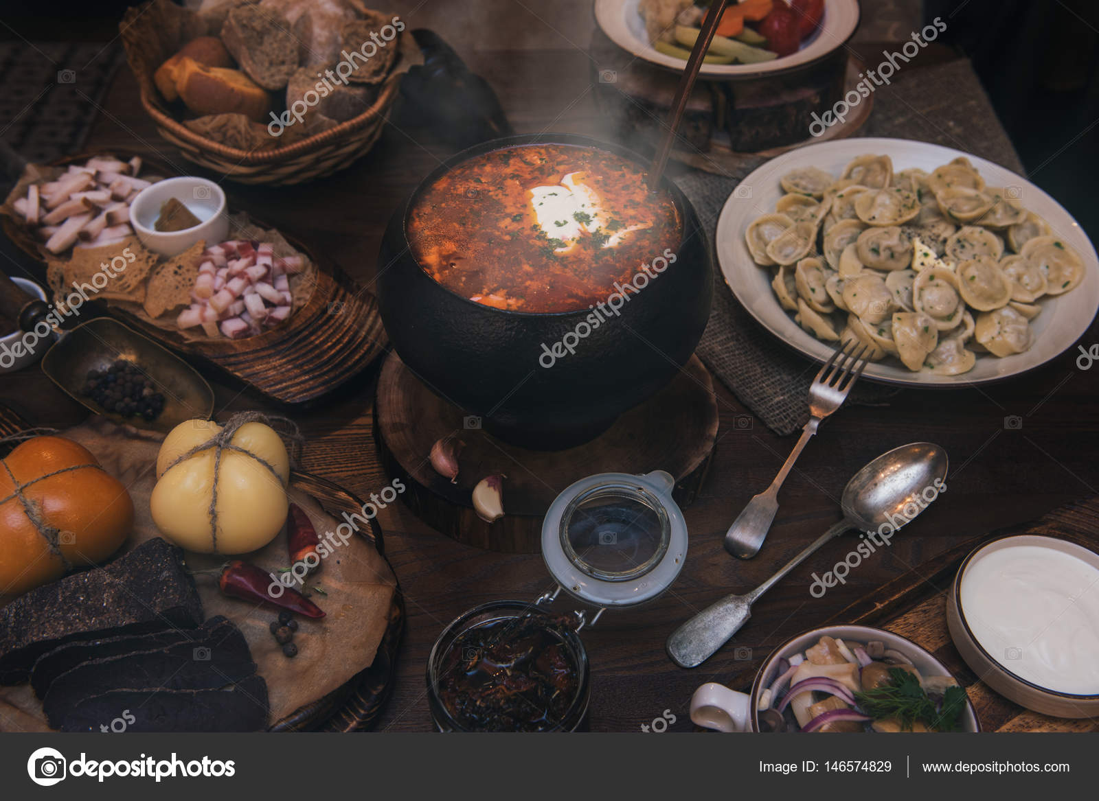 Russian food table Stock Photo by ©olinchuk 146574829