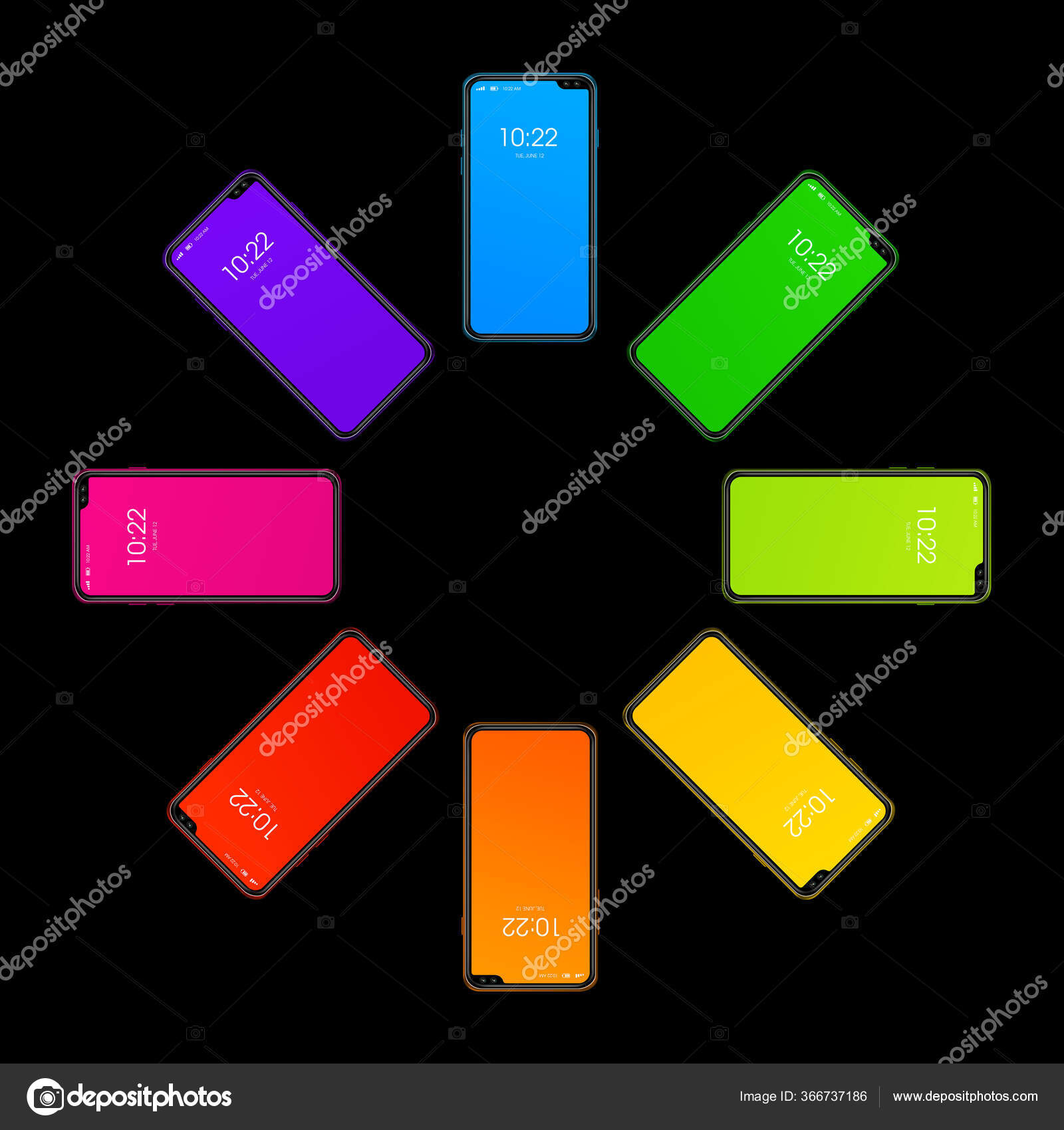 Rainbow Colorful Smartphone Set Circle Shape Isolated Black Background ...