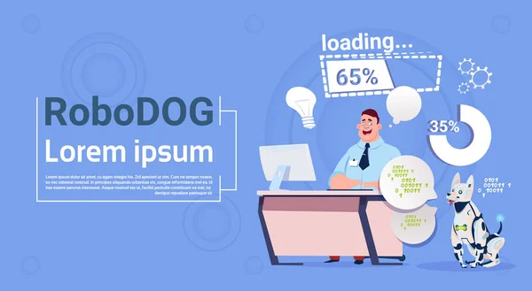 Woman Programmer Coding On Computer Working With Robotic Dog Domestic ...