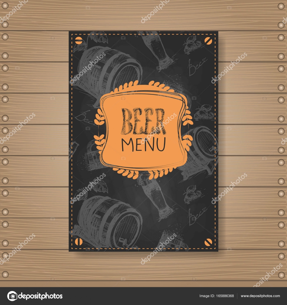 Beer Menu Design For Restaurant Cafe Pub Chalked On Wooden Textured ...